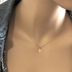 Small Gold Cross Necklace, Christian Cross Necklace, Small Solid Gold ...