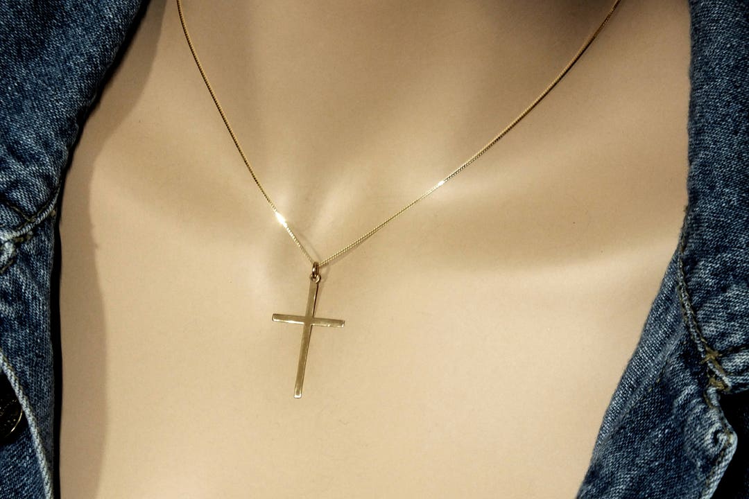 14k Gold Cross, 14k Solid Gold Cross Necklace, 17x28mm almost 3/4 X 1 1 ...