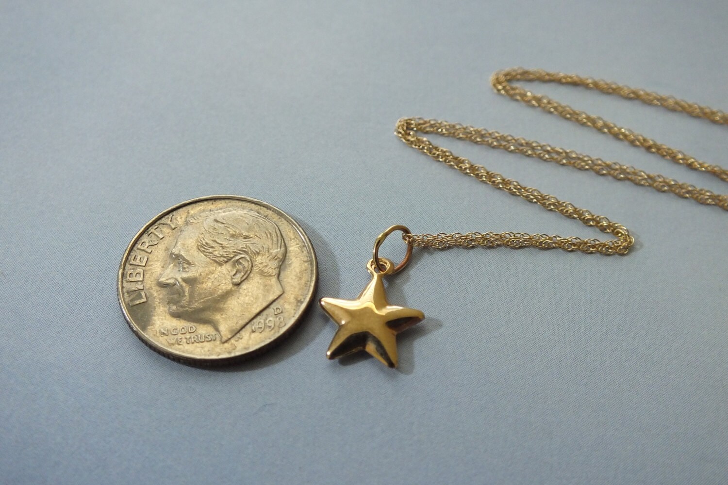 Tiny 14k Gold Puff Star Necklace, Solid Gold 9mm Dainty Puff Star Charm ...