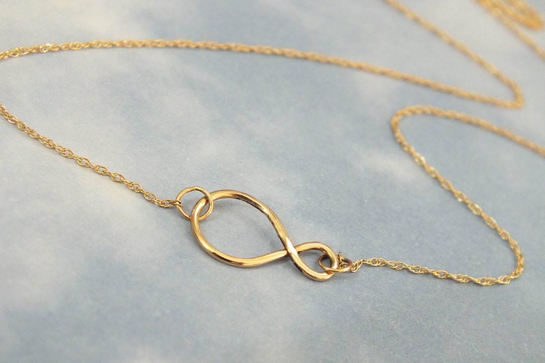 14k Gold Small Modified Infinity Necklace, 1/2" Hand Forged Solid Gold ...