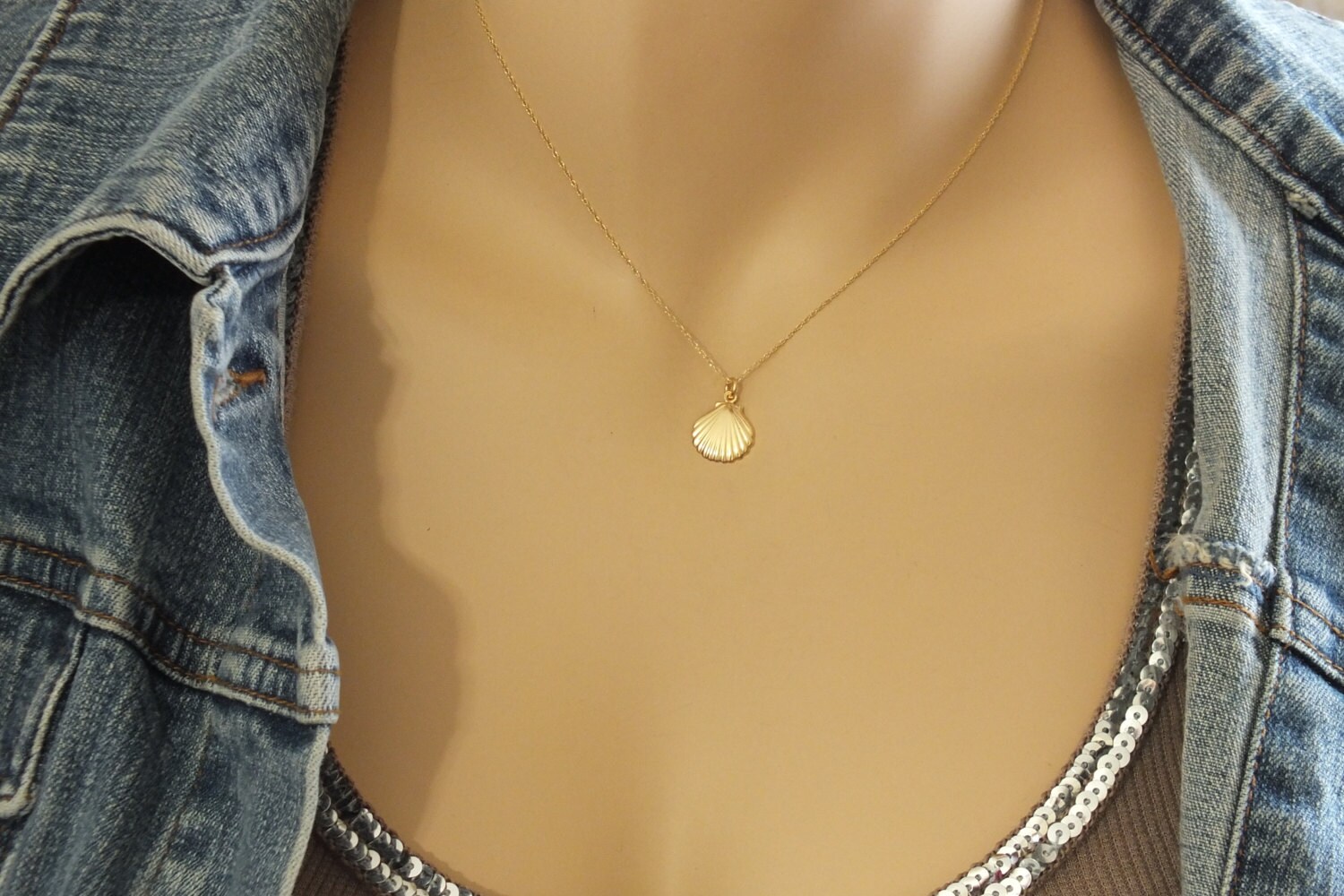Gold Shell Necklace 14k Gold Clam Shell Necklace Small | Etsy