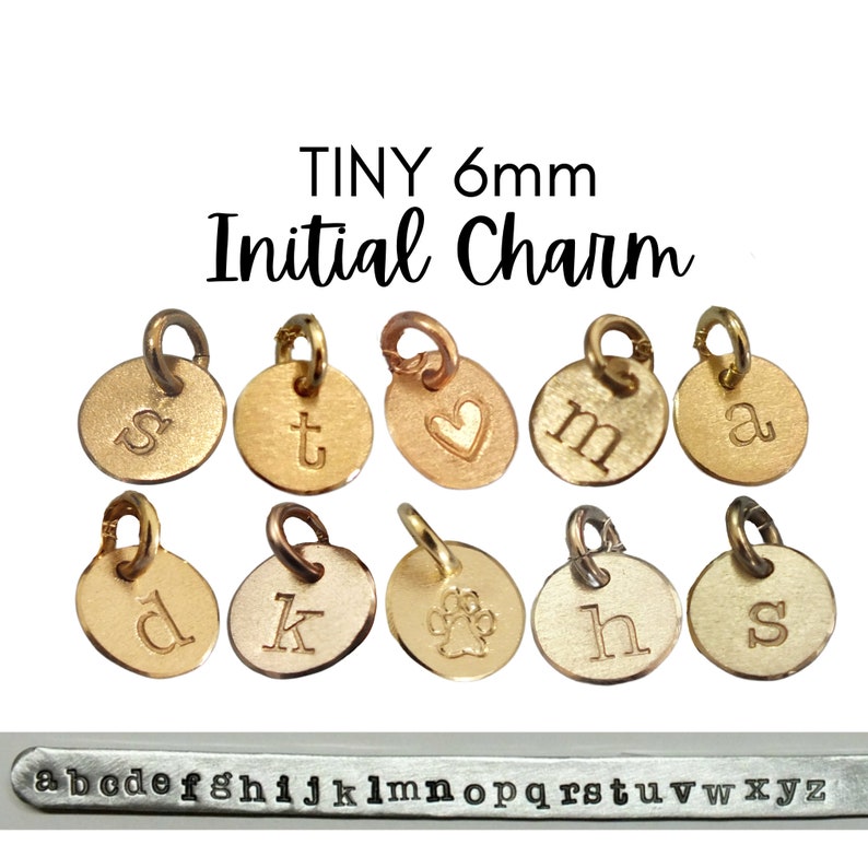 14k TINY 6mm Initial Disc Charm 14k Solid Gold Charm Gold - Etsy