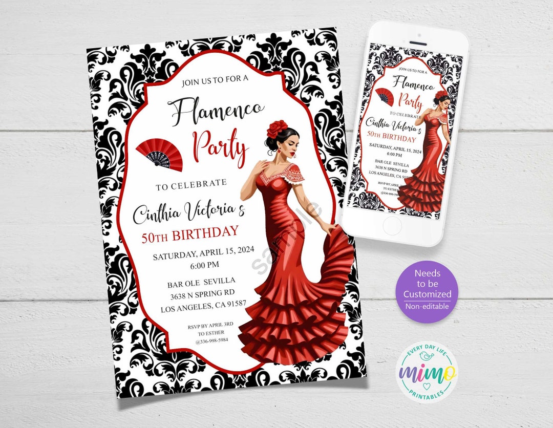 Flamenco Party Birthday Invitation: Flamenco Night's Theme. Non ...
