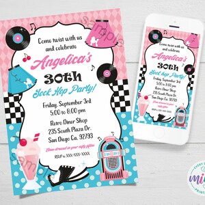 50's Fifties Rock and Roll, Sock Hop, Birthday Invitation, Retro 50s ...