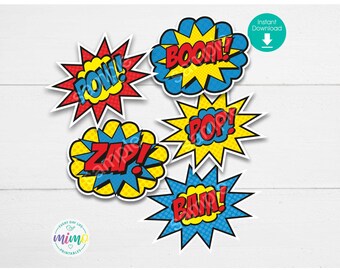 Comic Book Sound Effects Speech Bubbles Superhero Photo Booth Prop ...