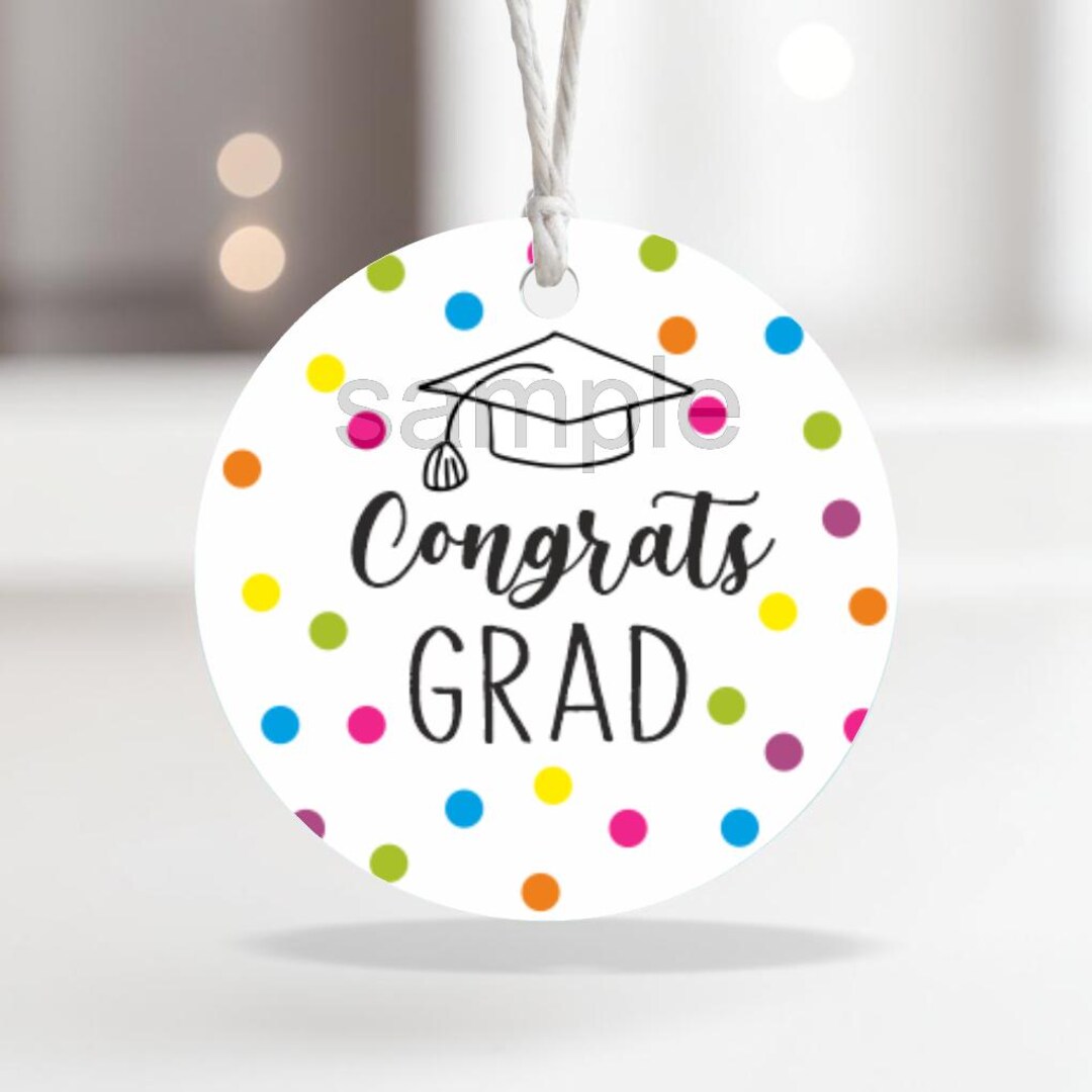 Graduation Tag With Colorful Polka Dots | 'congrats Grad' With Confetti ...