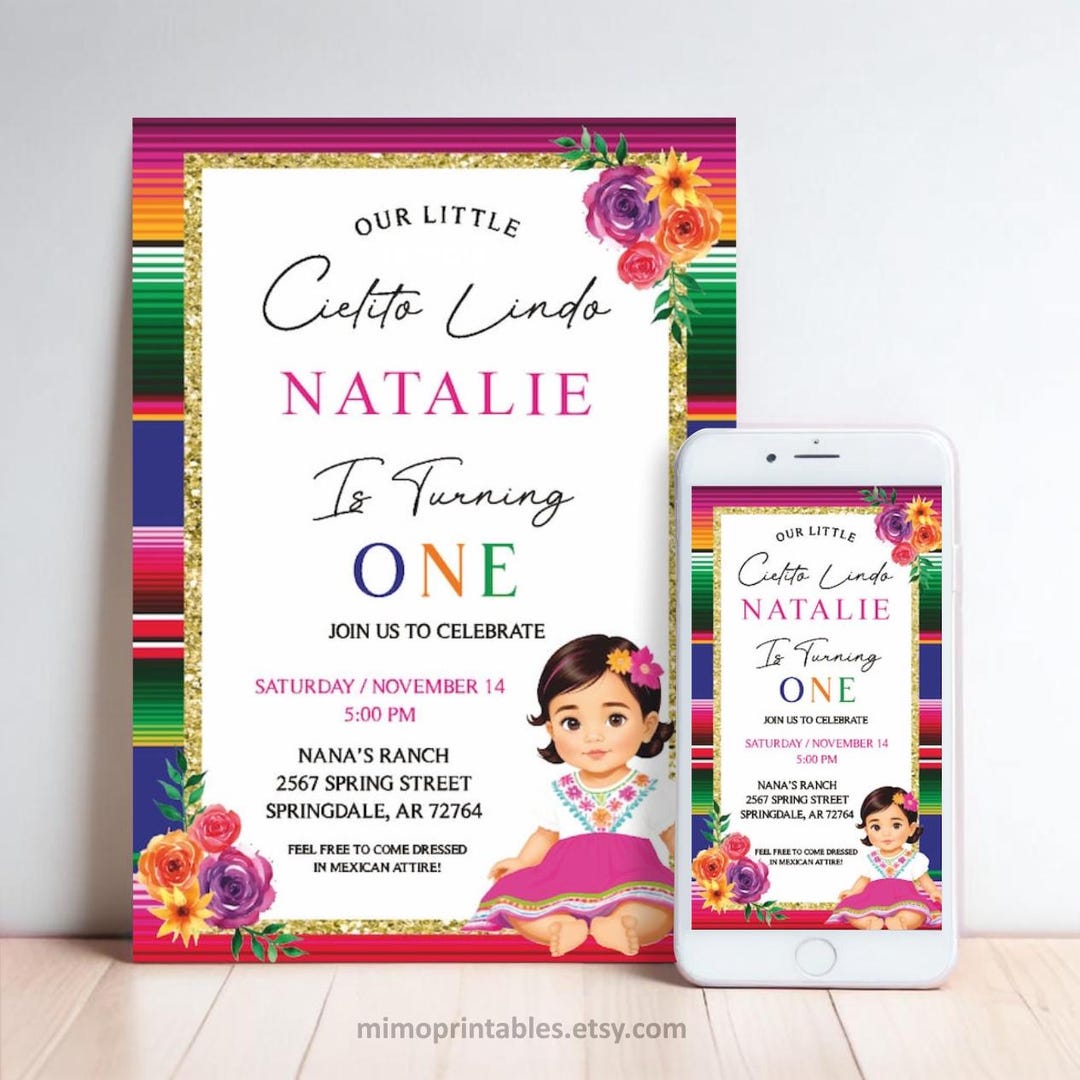 Cielito Lindo First Birthday Invitation: Mexican Sarape, Printable ...