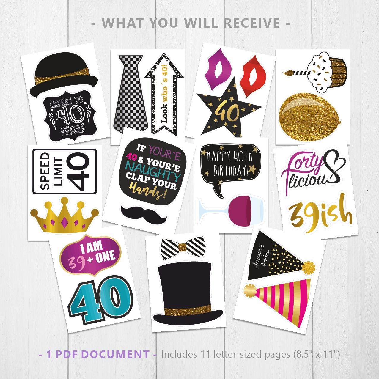 40th Birthday Photo Booth Props | PDF Instant Download | Fortieth ...