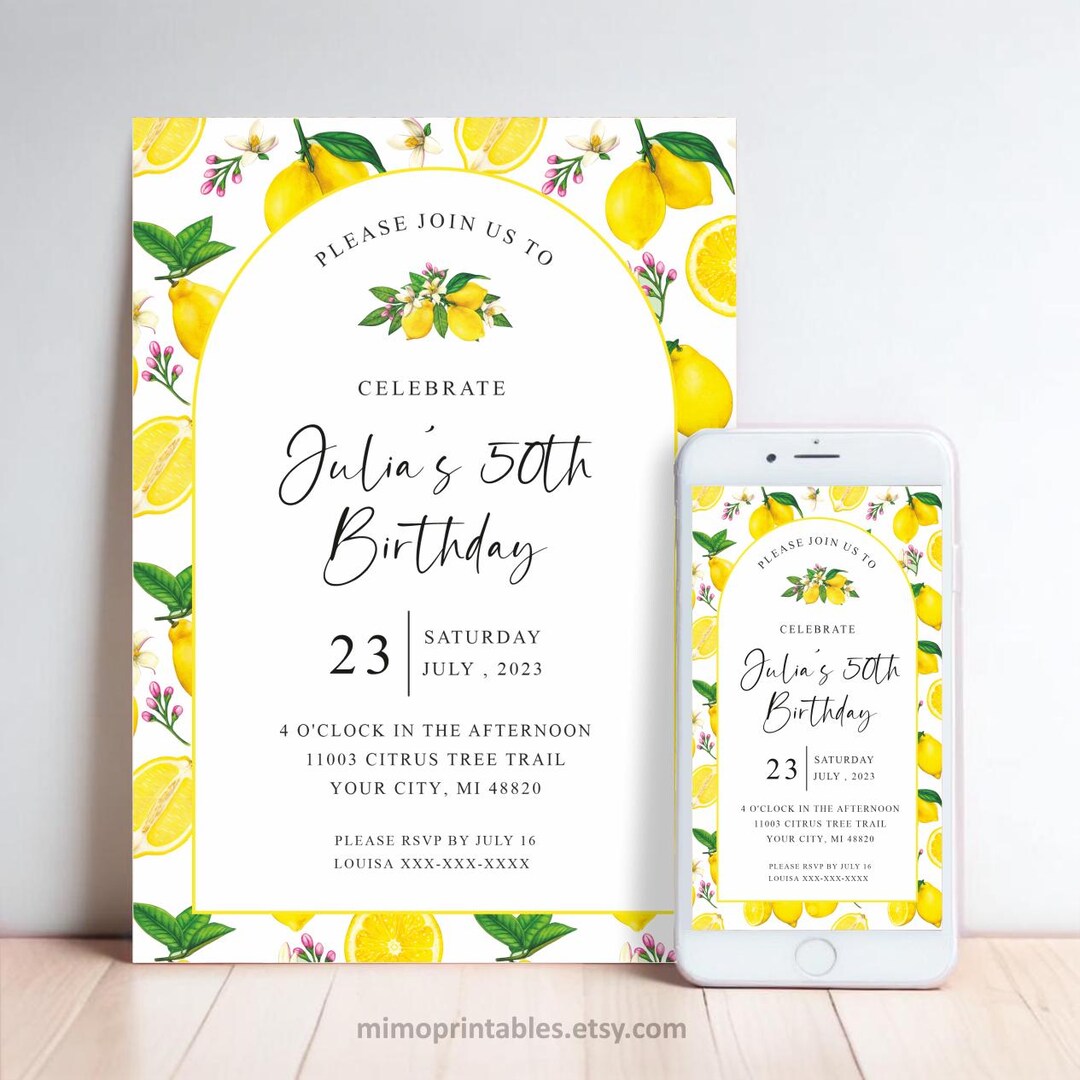 Lemons Invitation | Citrus Summer Birthday & Bridal Shower | Non ...