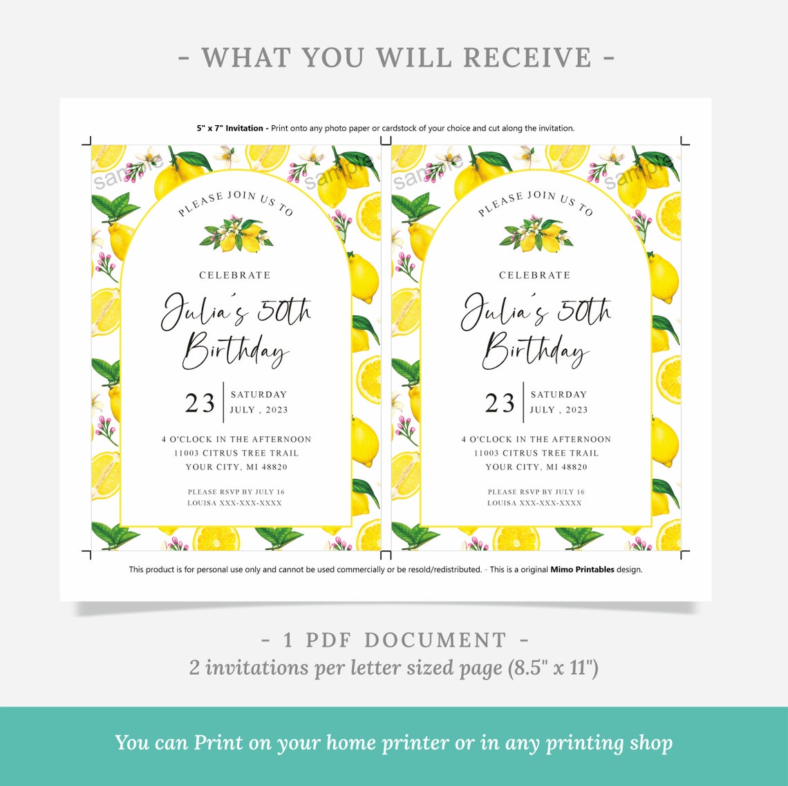 Lemons Invitation | Citrus Summer Birthday & Bridal Shower | Non ...