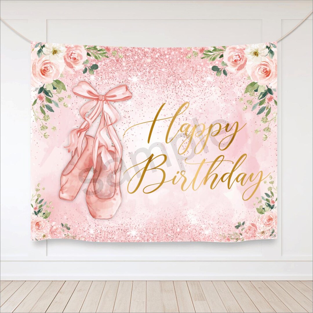 Ballet Themed Printable Backdrop | Ballerina With Pink Floral and ...