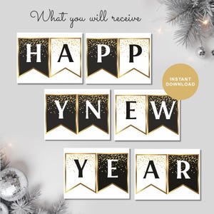 New Year’s Printable Banner | Happy New Year Bunting | Black & Gold ...
