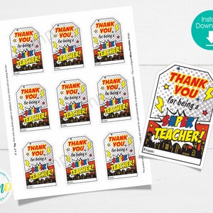 Super Teacher Appreciation Tag, Thank You Teacher, Superhero, Comic ...