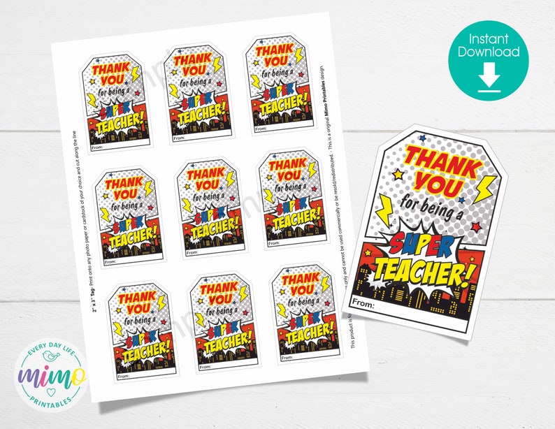 Super Teacher Appreciation Tag Thank You Teacher Superhero - Etsy