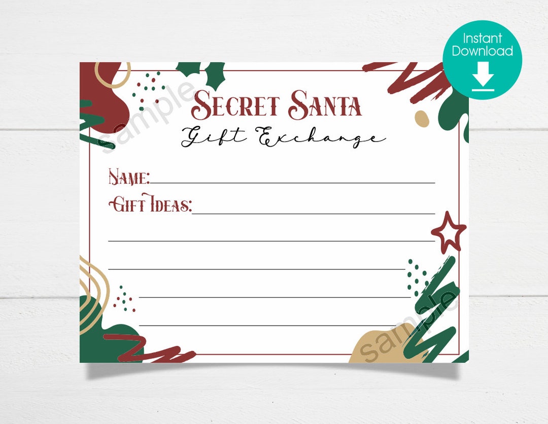 Secret Santa Printable Cards, Print Them and Fill Them by Hand, Gift ...