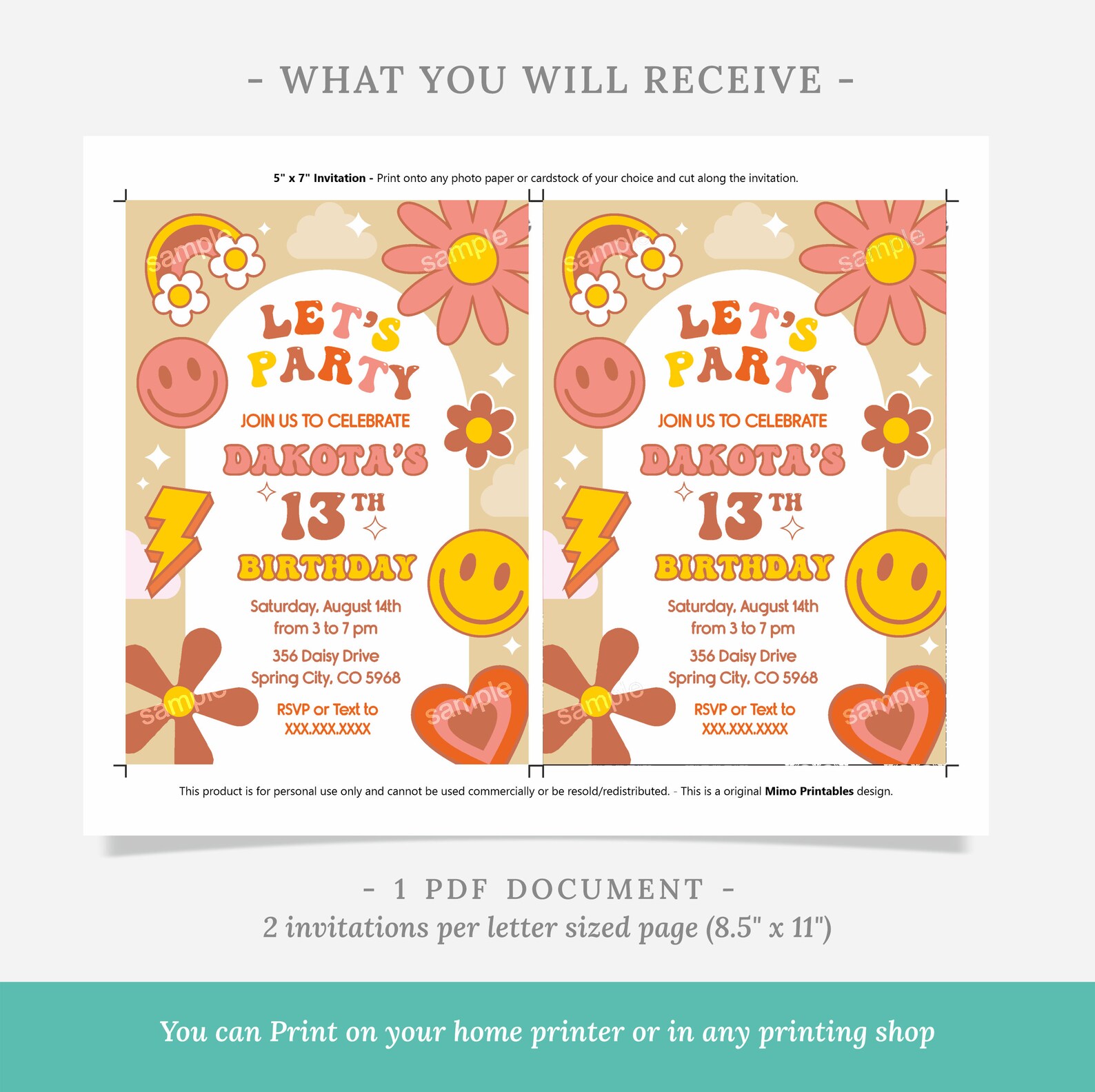 Groovy Birthday Party Invitation: Retro Hippie Theme (printable ...