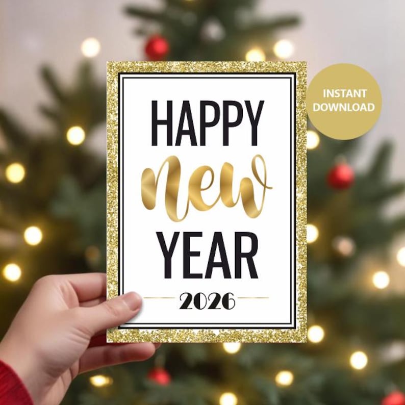 Happy New Year 2026 Printable Sign | Sizes 8"x10" & 5"x7" | Instant ...