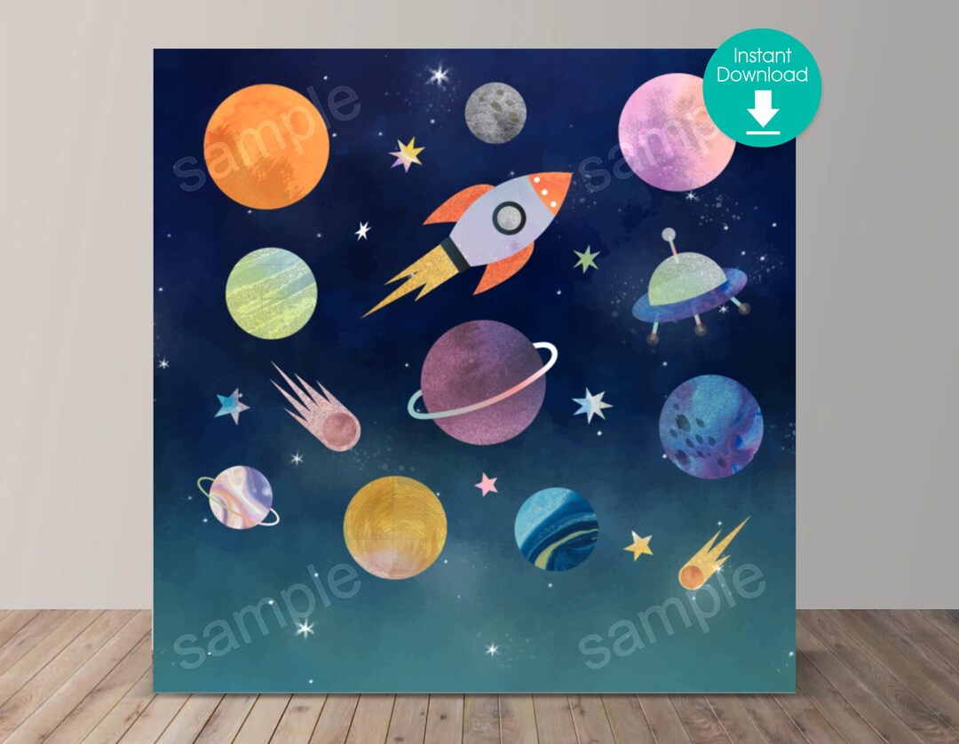 Outer Space Party Backdrop. Space Birthday Banner, Universe, Planets ...