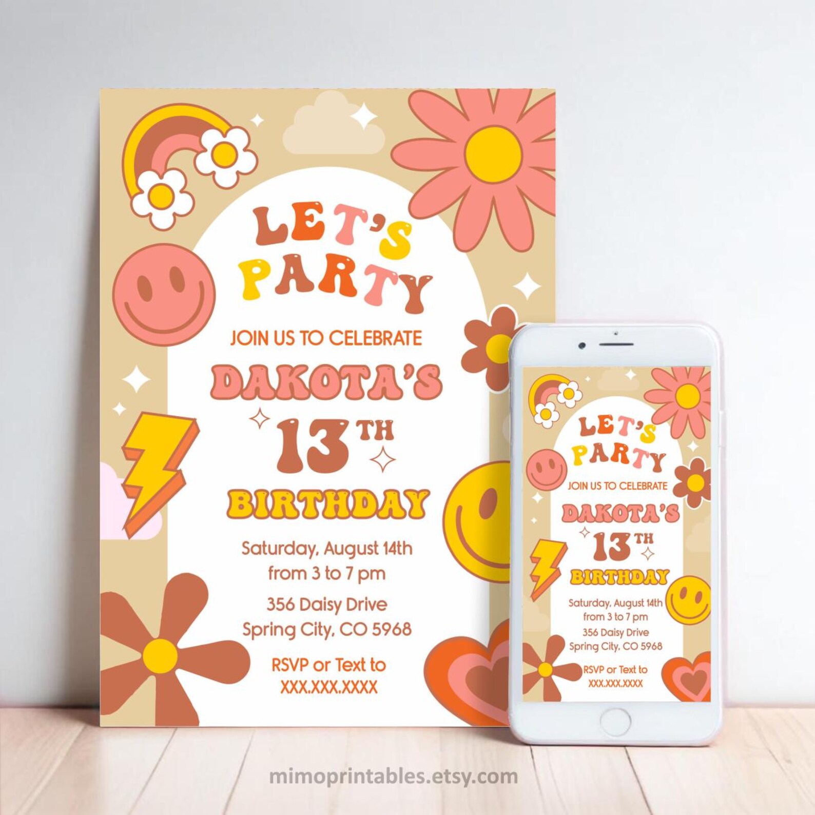 Groovy Birthday Party Invitation: Retro Hippie Theme (printable ...