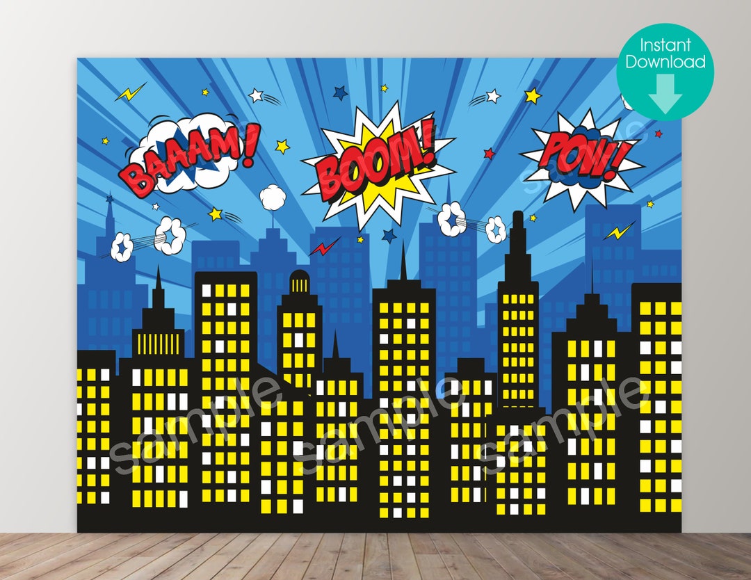 Superhero City Skyline, Comic Style, Night City Buildings, Word Bubbles ...