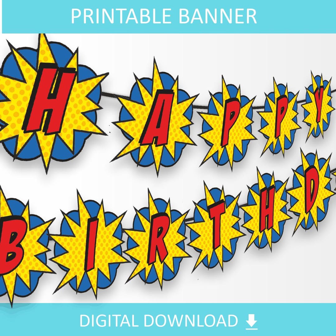 Superhero Comic Speech Bubble Birthday Banner Printable Garland Instant ...