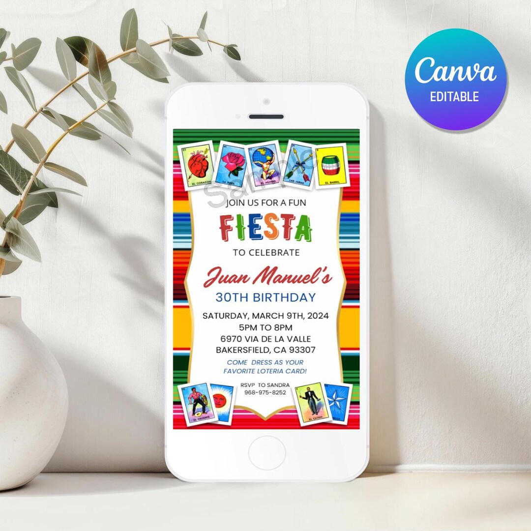 Editable Mexican Lotería Invitation | Zarape Background | Text Editable ...