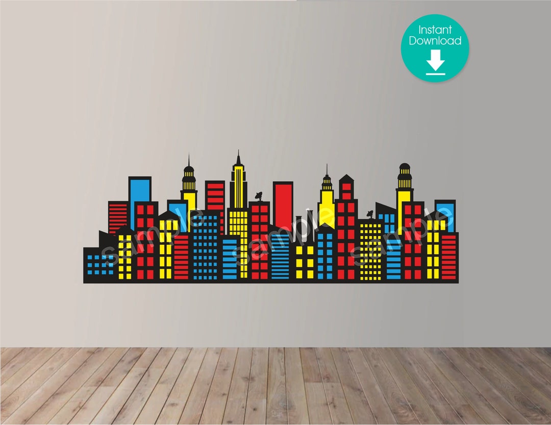 Comic City Skyline Buildings: Printable, Size 3.2 Ft X 1.3 Ft ...