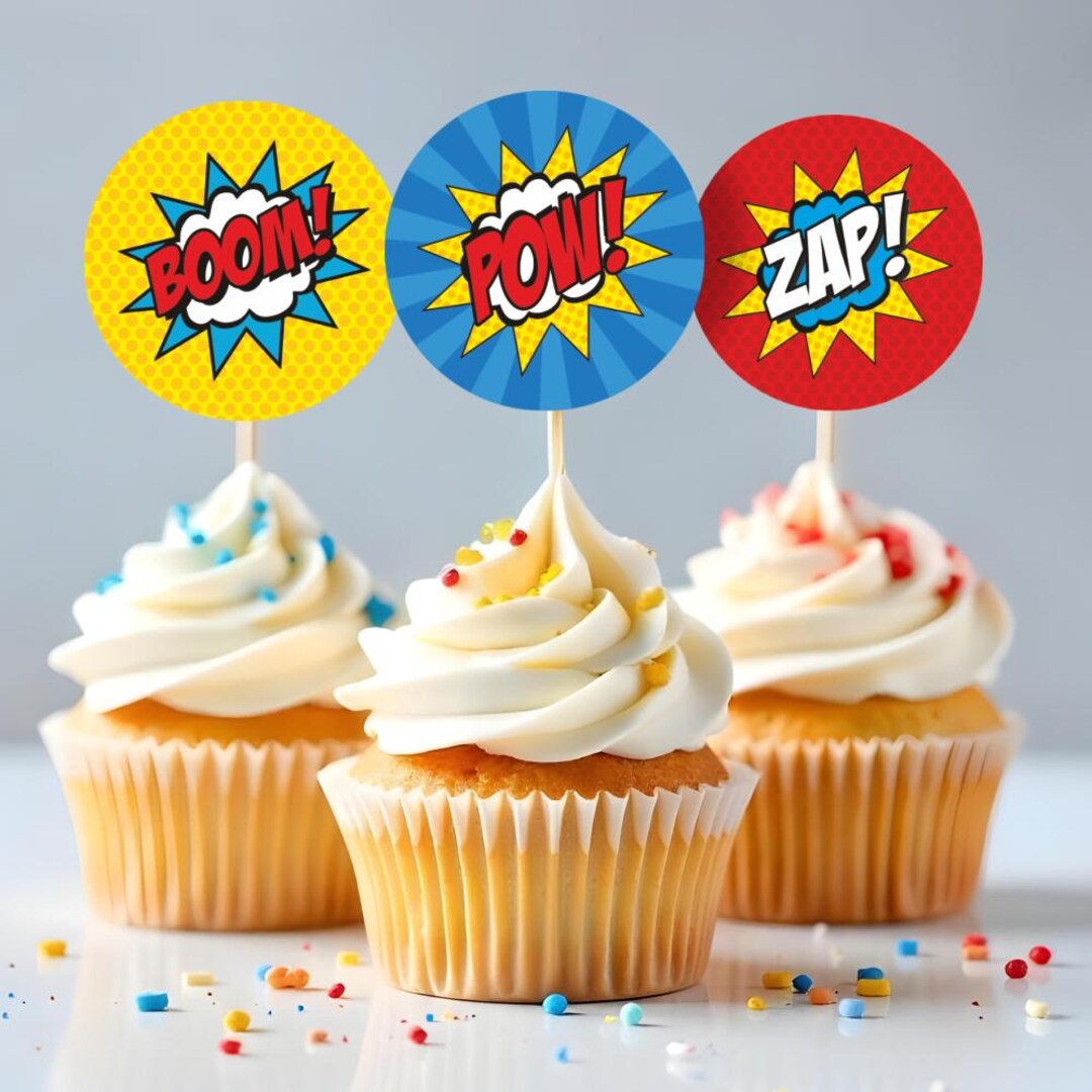 Superhero Comic Bubbles Toppers | Circle Labels & Tags | Instant ...