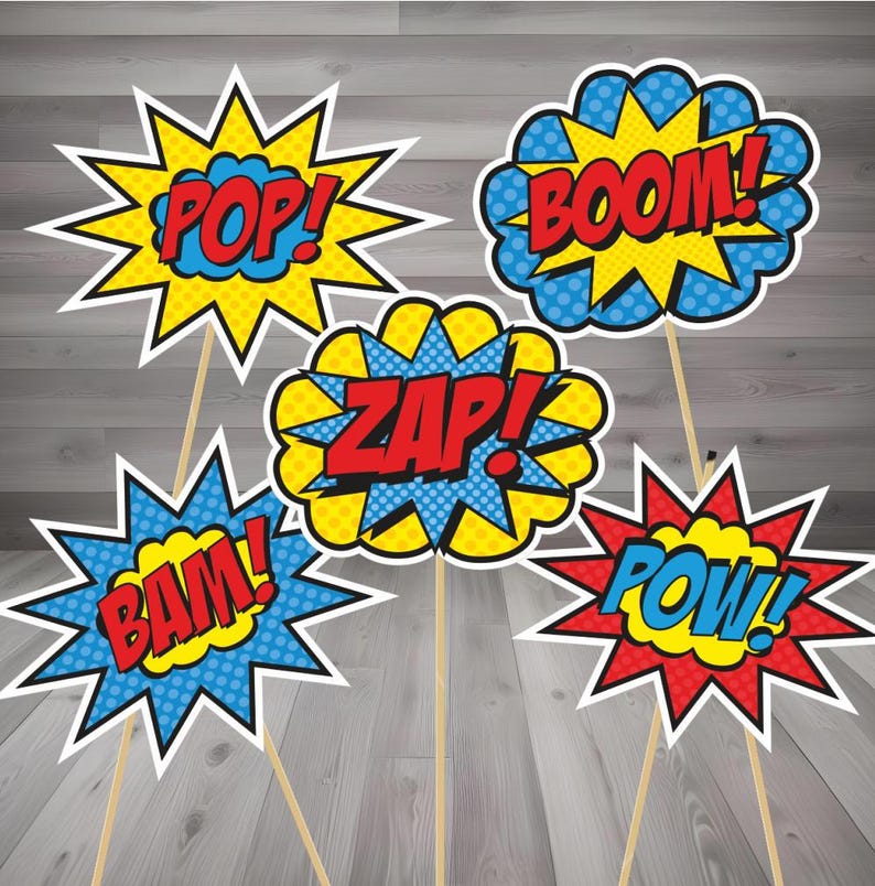 Superhero Photo Booth Props: Pow, Bam, Boom, Zap, Wow (printable Files ...