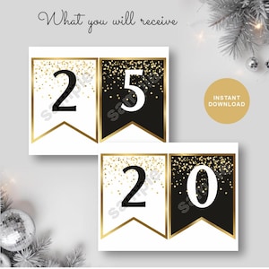 Year 2025 Printable Banner | Black & Gold | Instant Download | PDF File ...