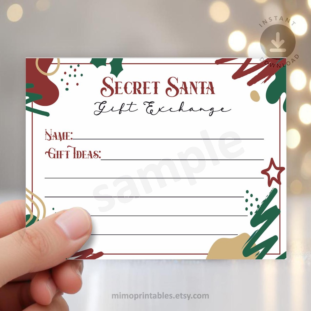 Secret Santa Printable Cards | Handwritten Gift Exchange Ideas | Not ...
