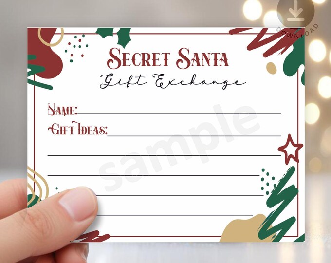 Secret Santa Printable Cards | Handwritten Gift Exchange Ideas | Not ...