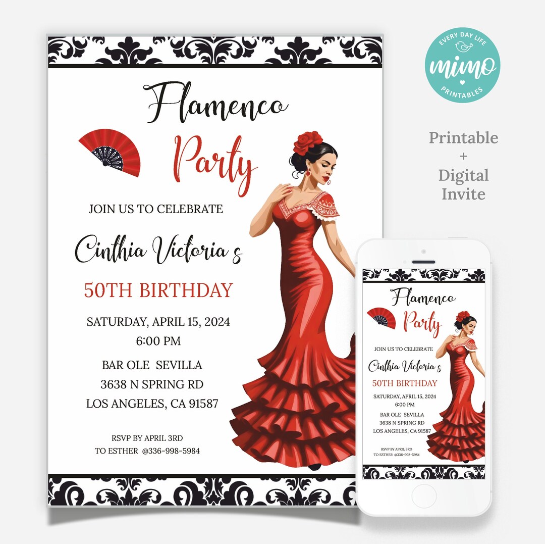 Flamenco Party Birthday Invitation: Flamenco Night's Theme. Non ...