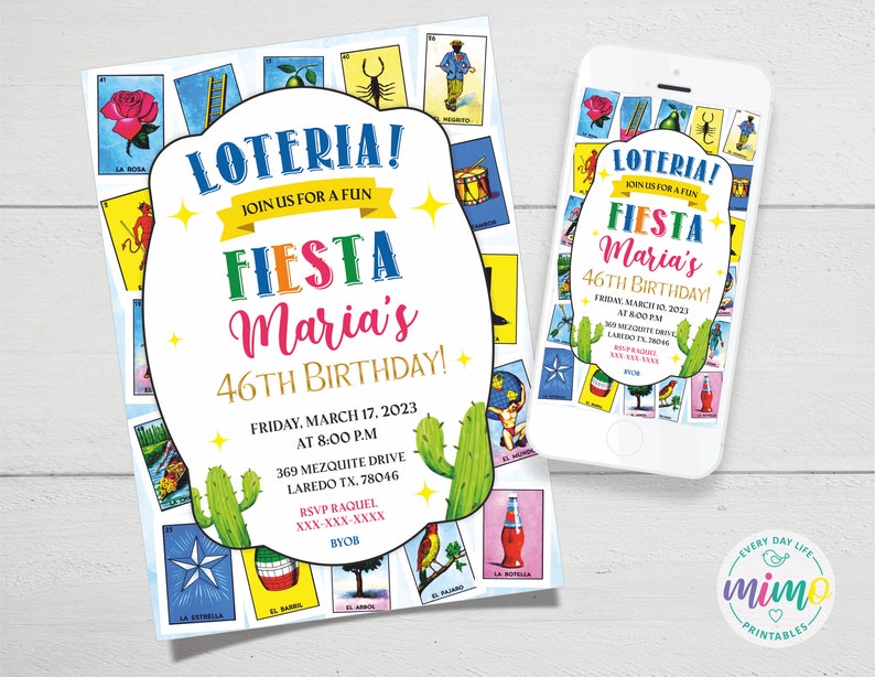Invitacion Loteria Fiesta /Imprimible y Digital / - Etsy México