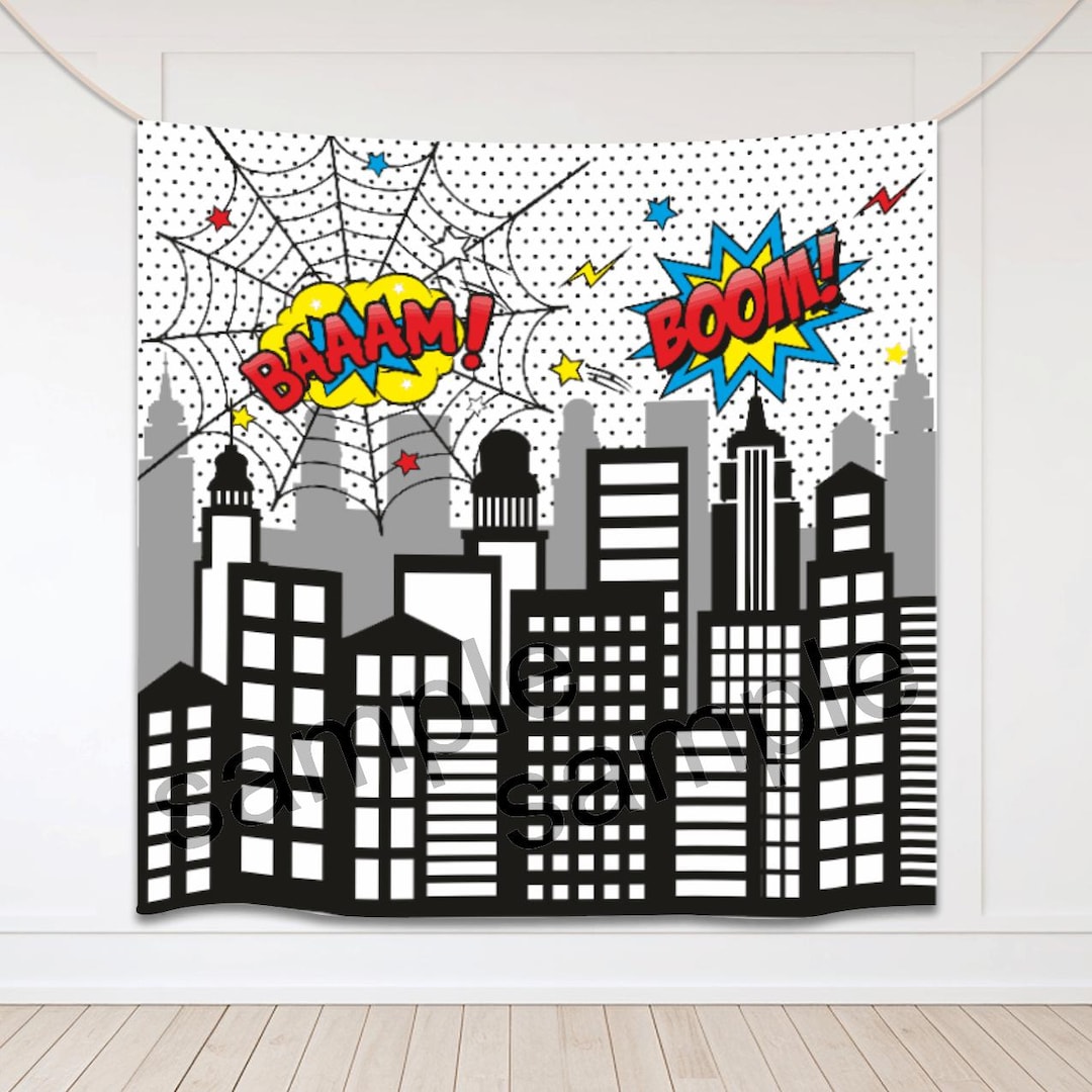 Superhero Cityscape Backdrop: Comic Word Bubbles (6' X 6' Printable ...