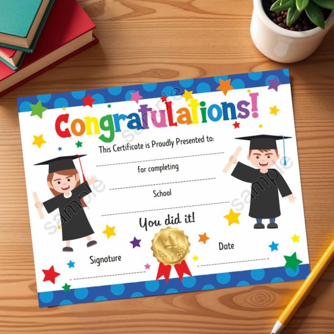 Kids Graduation Certificate | Any Grade | Fillable Blank Space ...