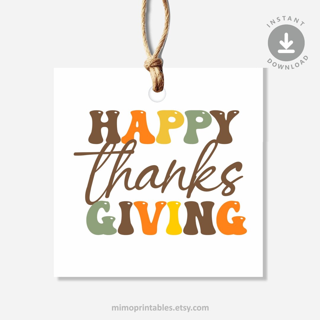Happy Thanksgiving Square Tag | Groovy Minimalistic Design, Gift Tag ...