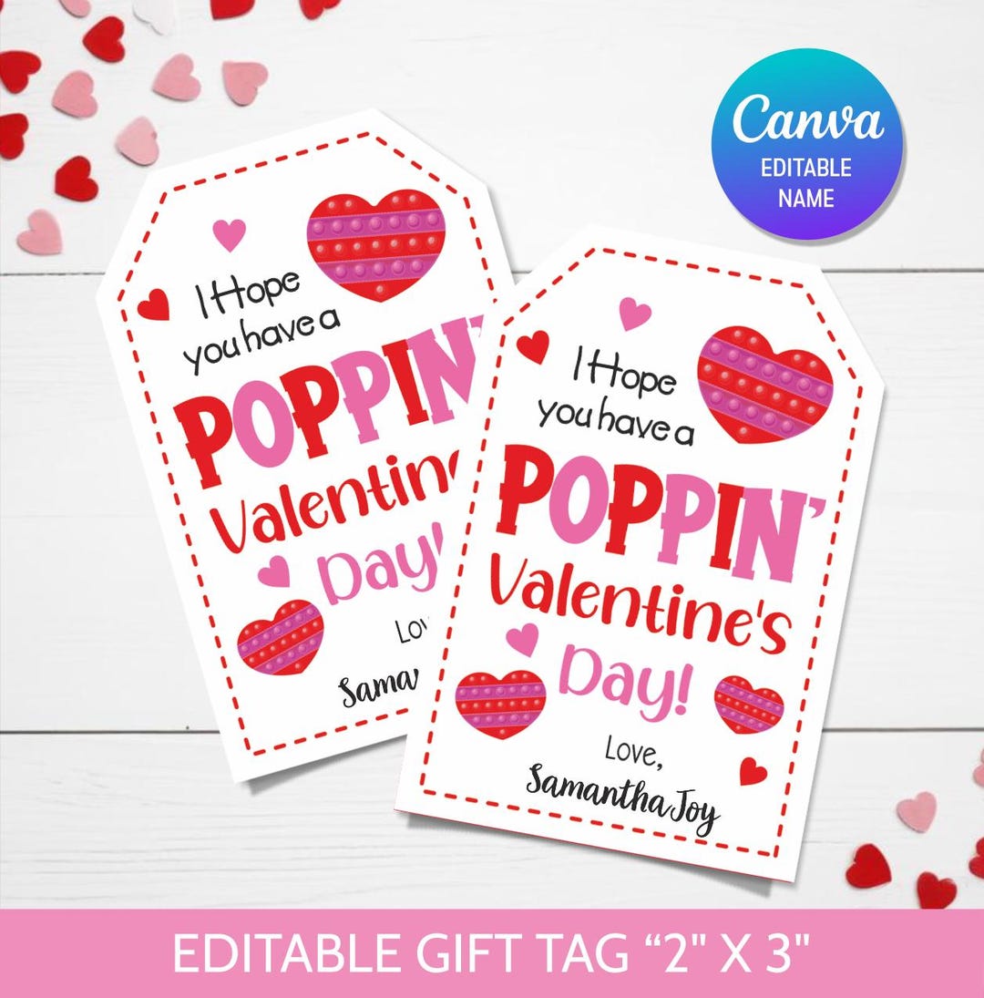 Editable hope You Have a Poppin' Valentine's Day Tag Red and Pink 2 X 3 ...