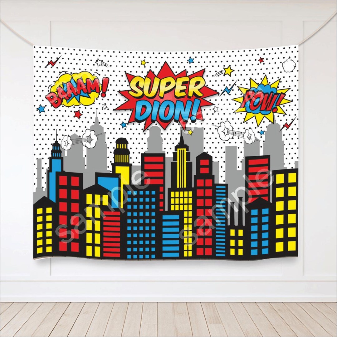 Superhero City Skyline Backdrop With Personalized Name | Printable ...
