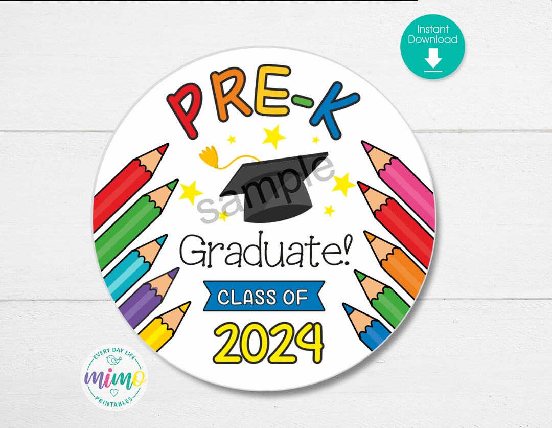 PRE-K Graduate 2024 Round Tag: Label, Gift Tag. 2-inch Size. Printable ...