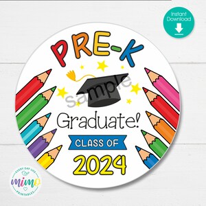 PRE-K Graduate 2024 Round Tag: Label, Gift Tag. 2-inch Size. Printable ...