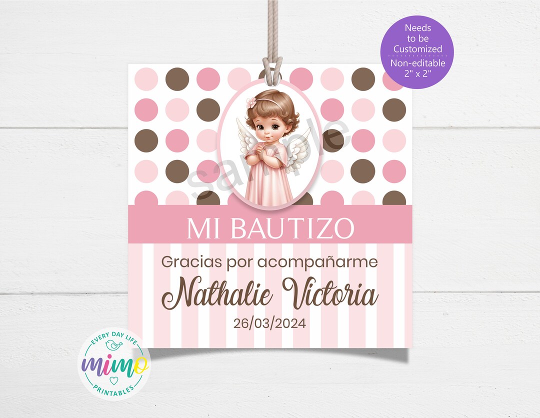 Thank You Baptism Tag, Baby Girl, Angel, Pink Color, Christening Square ...