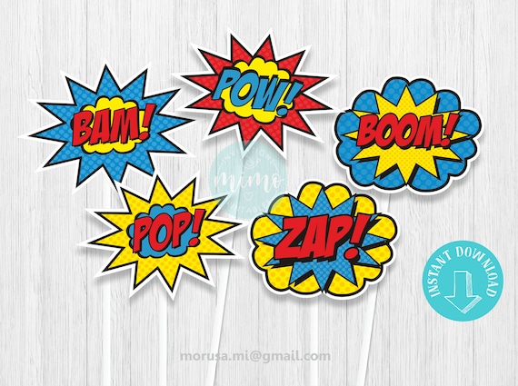Photo Props superheroes Pum Pow Boom descarga | Etsy México