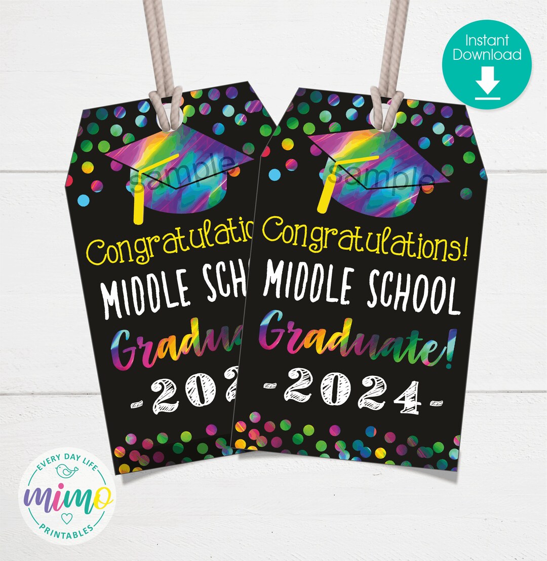 Congratulations Middle School Graduate Hang Tag: 2 X 3.2. Label, Gift ...
