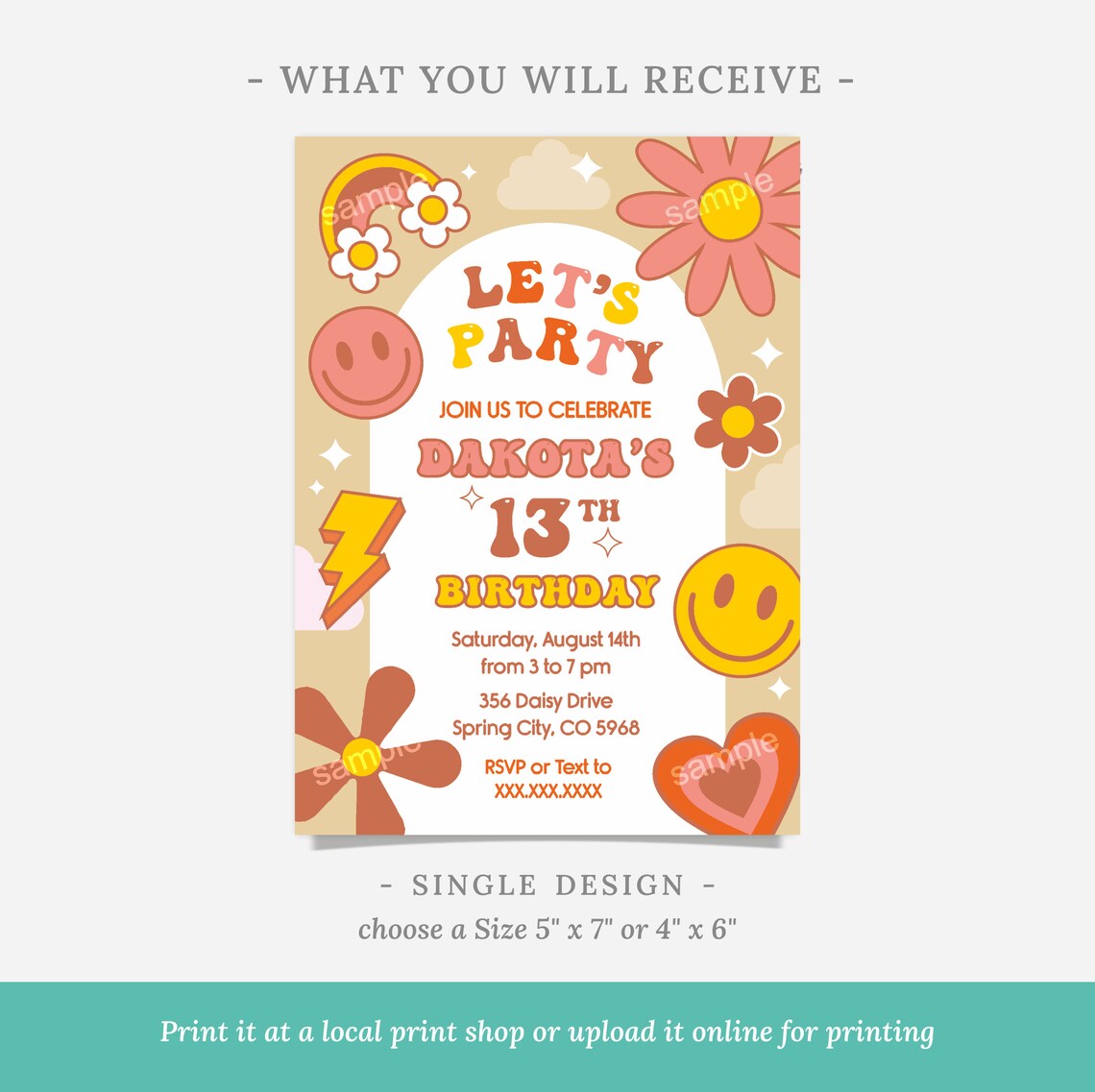 Groovy Birthday Party Invitation: Retro Hippie Theme (printable ...