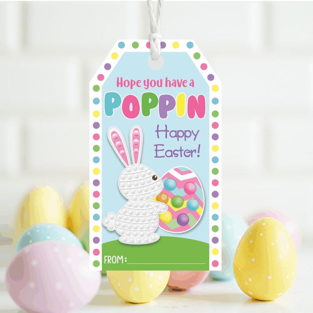Happy Easter Tag: 'have a Popping Easter', Bunny Gift Tag. Printable ...