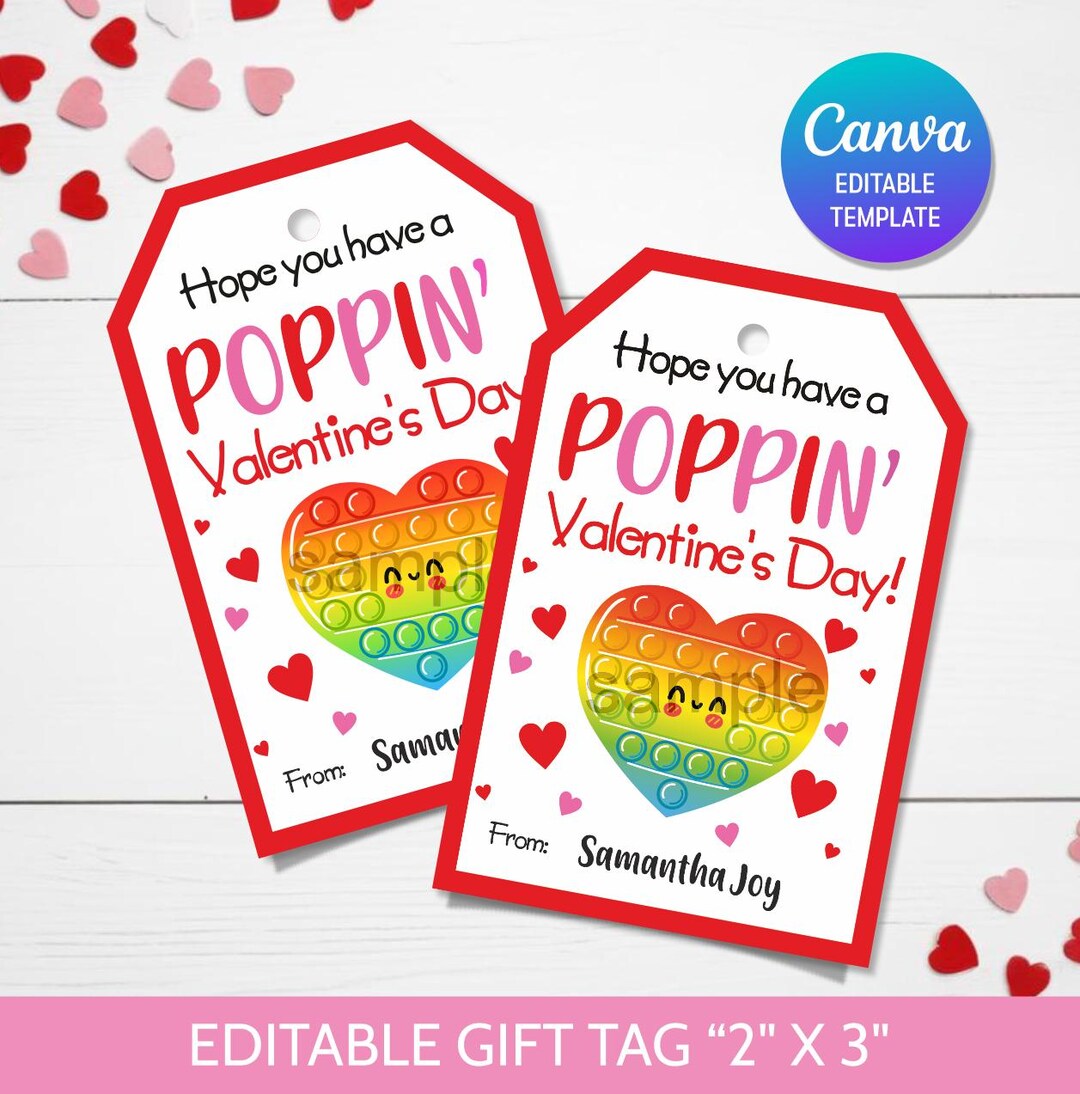 Editable hope You Have a Poppin' Valentine's Day Tag 2 X 3 Printable ...