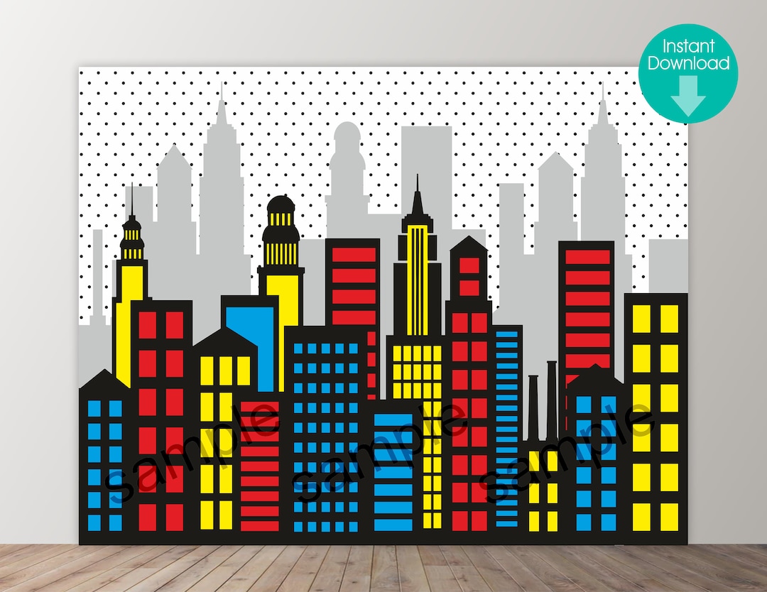 City Skyline Buildings Printable Backdrop Comic Scene Size - Etsy
