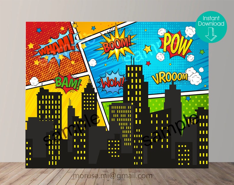 City Skyline Buildings Printable Backdrop Comic Scene - Etsy