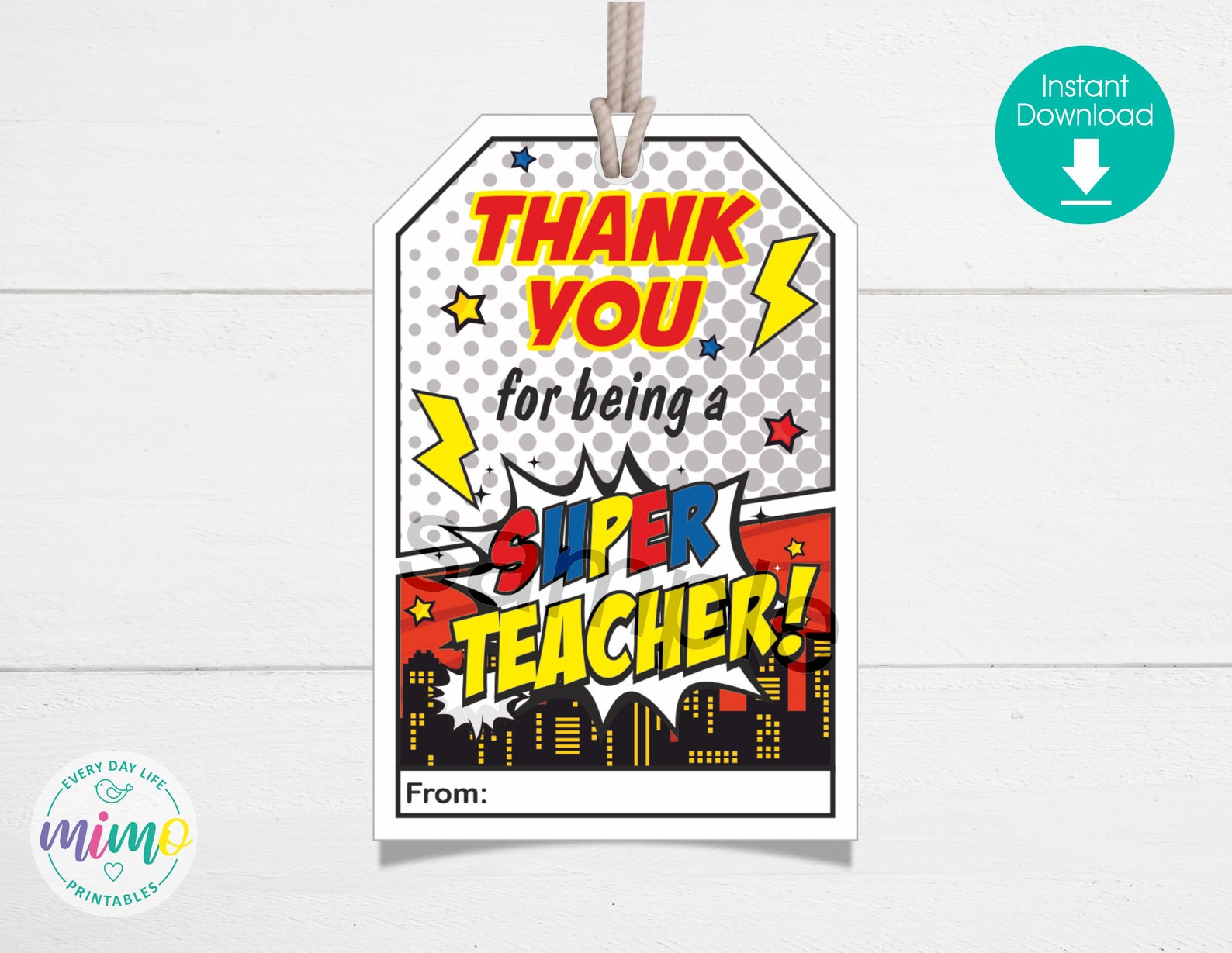 Super Teacher Appreciation Tag Thank You Teacher Superhero - Etsy